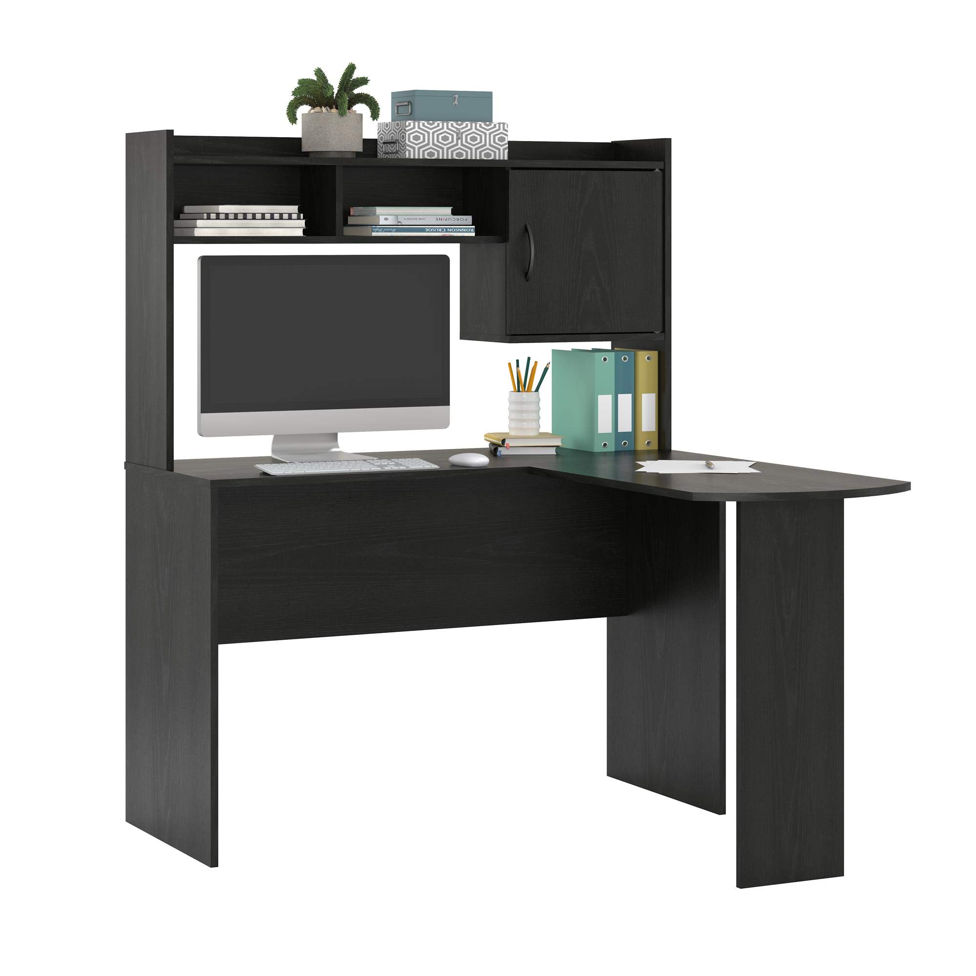 Mainstays L-Shaped Desk with Hutch, Multiple Colors (L-Shaped Desk with Hutch, Black Oak)