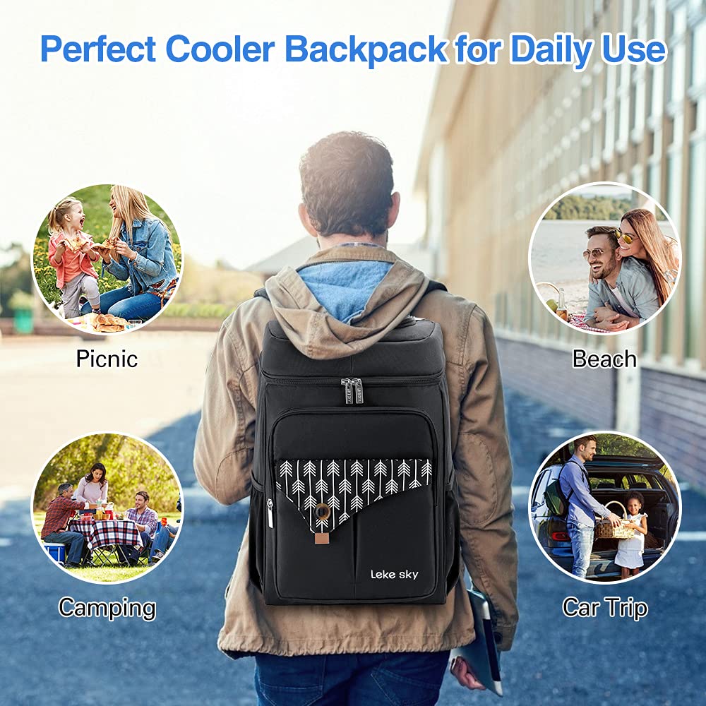 Lekesky Backpack Cooler Insulated Leak Proof Cooler Backpack Waterproof Cooler for Women and Men, 36 Cans, Black
