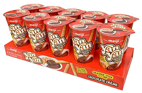 Meiji Yan Yan Dipping Sticks, Chocolate Crème - 2 oz, Pack of 10 - Cracker Sticks with Fun Animals Phrases