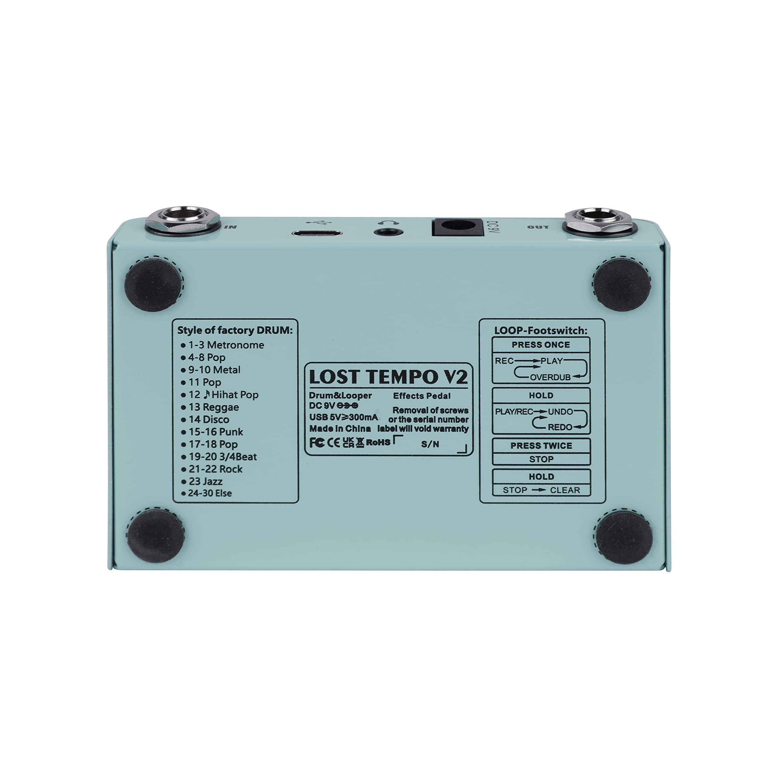 Playwell Drum Machine Looper with Tuner - 11 Minutes Looper 30 Drums - Link app to customize, edit and share drum codes - two kinds of power supply - Headphone Jack,digital display,LED indicator