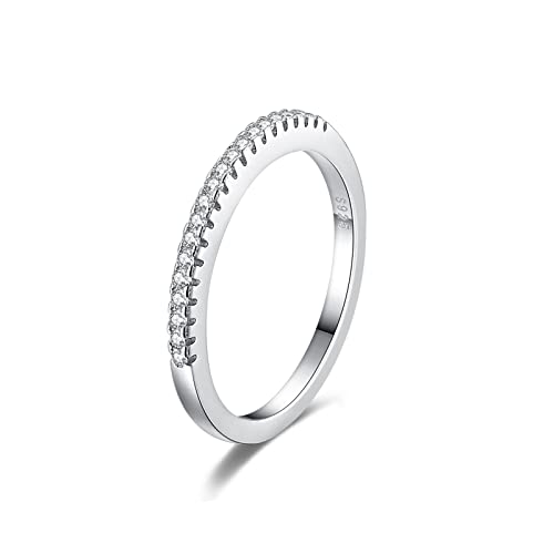 SILBERTALE 925 Sterling Silver 1.5MM Thin CZ Simulated Diamond Cubic Zirconia Ring Eternity Band Midi Knuckle Finger Engagement Wedding Band Stackable Rings For Her Size 3.8
