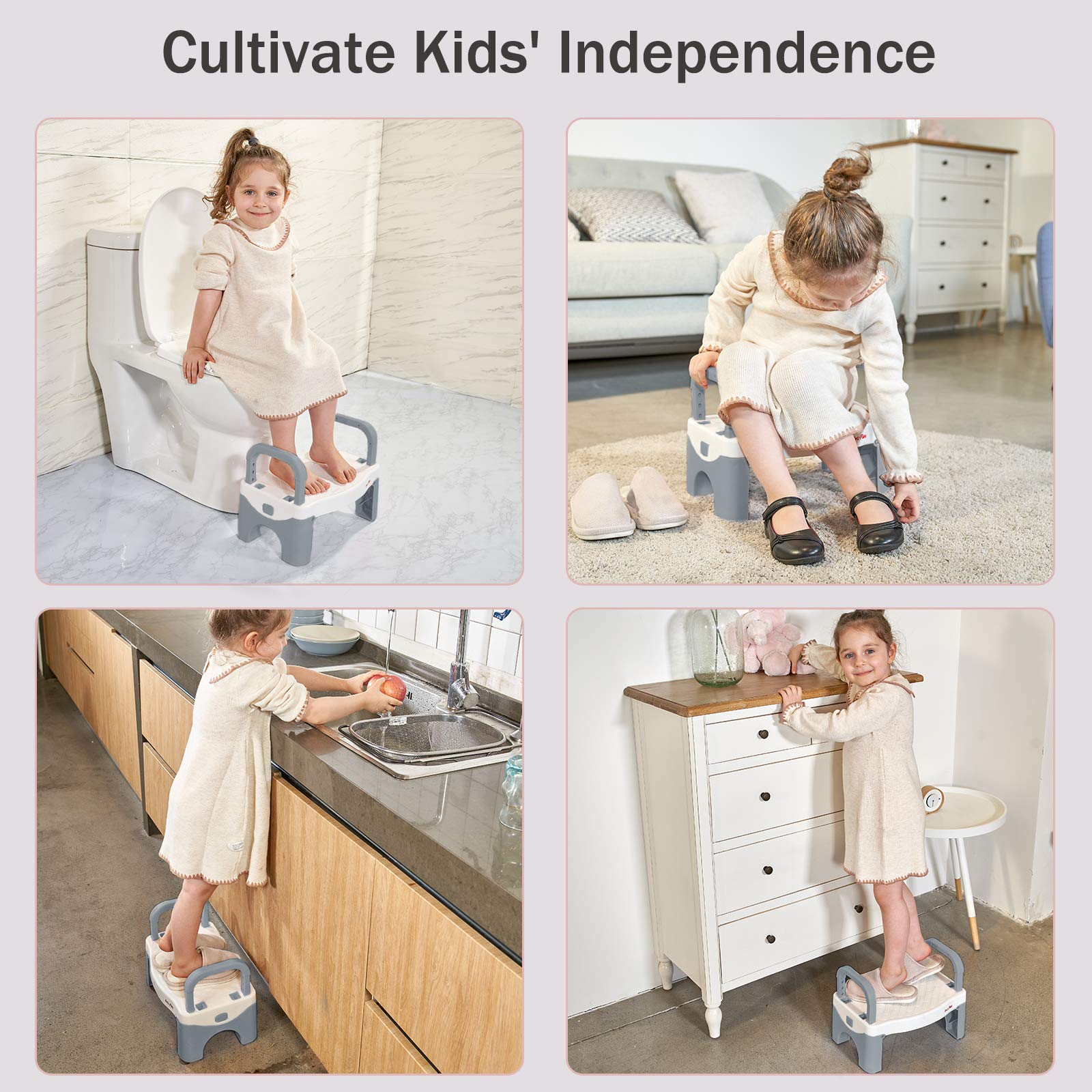 LOL-FUN Step Stool for Kids, Toddler Step Stool for Bathroom Sink, Child Step Stool for Potty Training Blue
