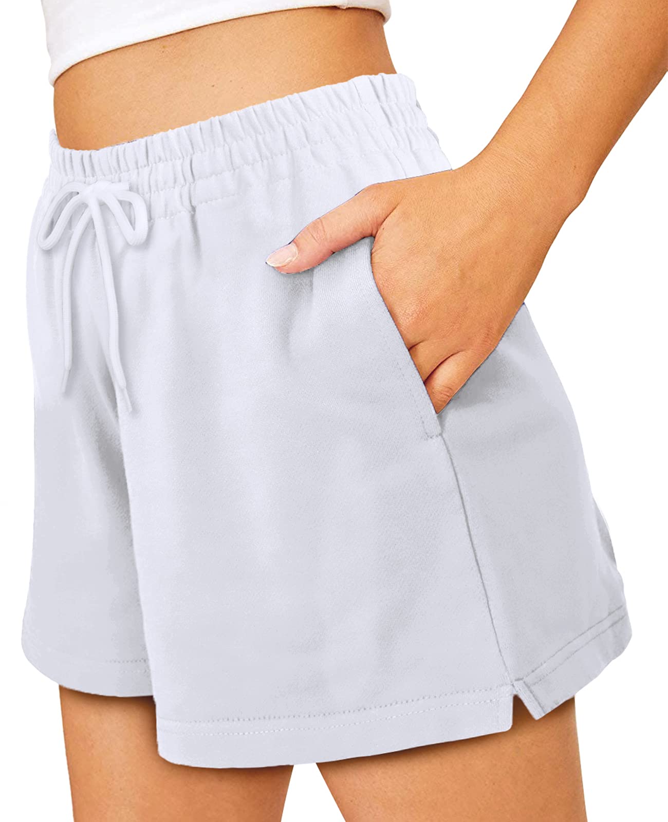 OFEEFAN Workout Shorts for Women Athletic Active Shorts Sports Fitness Jogging White M