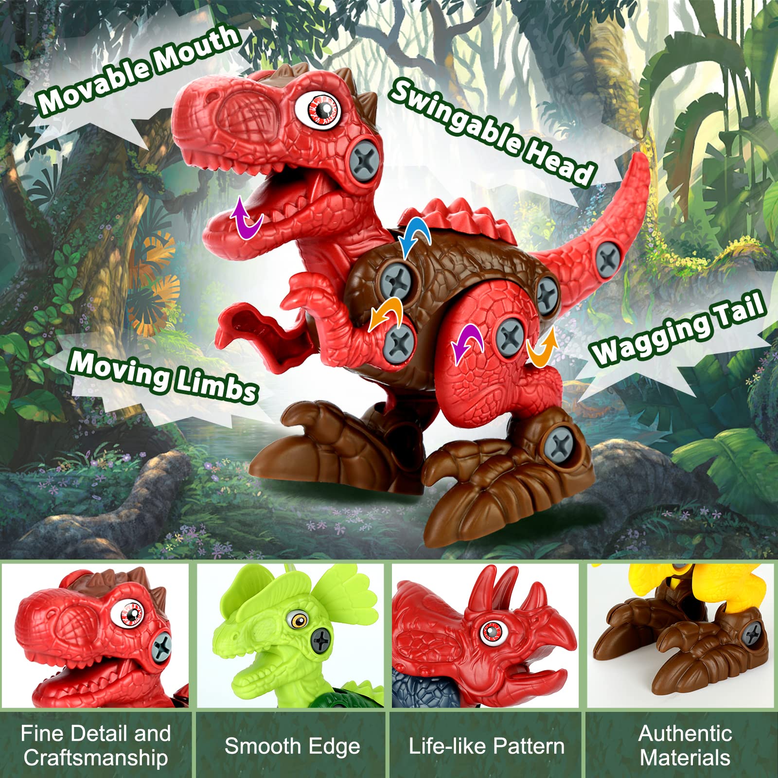 PUPAX Take-Apart Dinosaur Toys with Electric Drill, STEM Learning for Kids 3-7, Educational Building Set for Birthday & Holidays