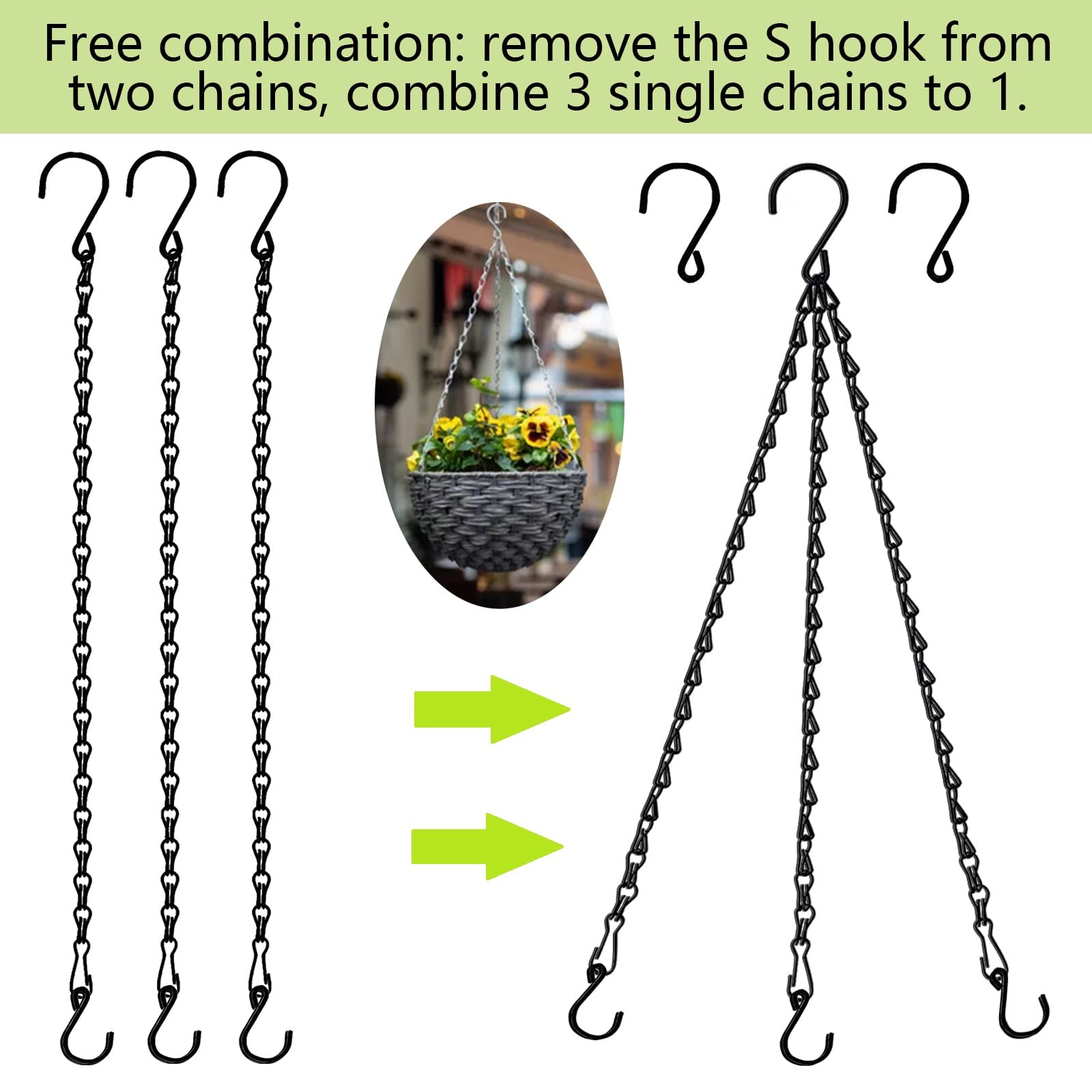 RIFNY Hanging Chains with Hooks, 10 Pieces 19 Inch Black Chain for Hanging Bird Feeders Planters Baskets Billboards Lanterns Wind Chimes Ornaments Outdoor/Indoor Use(19inch 10pcs