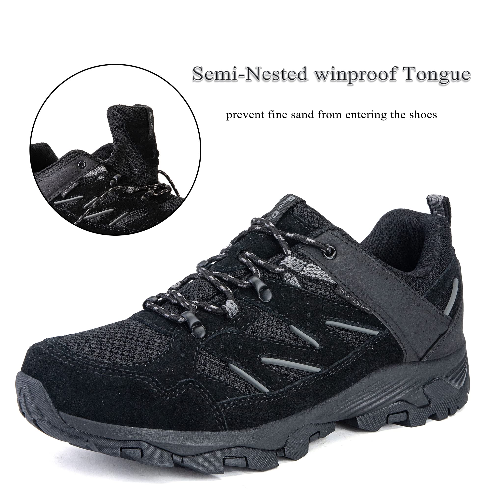 SILENTCARE Men's Waterproof Hiking Shoes Non-Slip Comfortable Outdoor Walking Hike Footwear(Medium, Black Grey,Numeric_10)