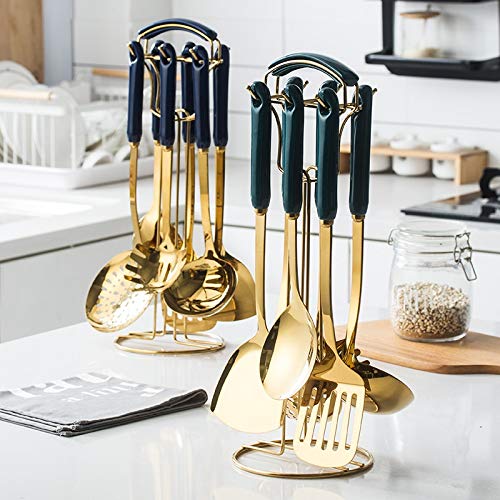 LMMDP Steel Kitchenware Non-stick Cookware Cooking Tool Spatula Ladle Shovel Spoon Soup Kitchen Utensils Set (Color : E)