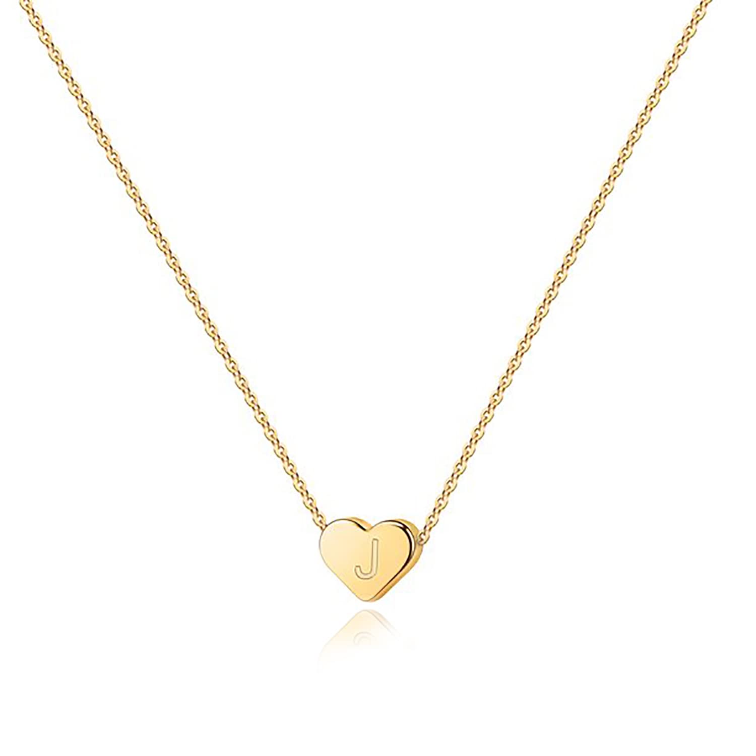 PAVOI 14K Yellow Gold Plated Mini Dainty Heart Initial Necklace | Slider Adjustable Necklace - 18" | Letter Necklaces for Women | J Initial