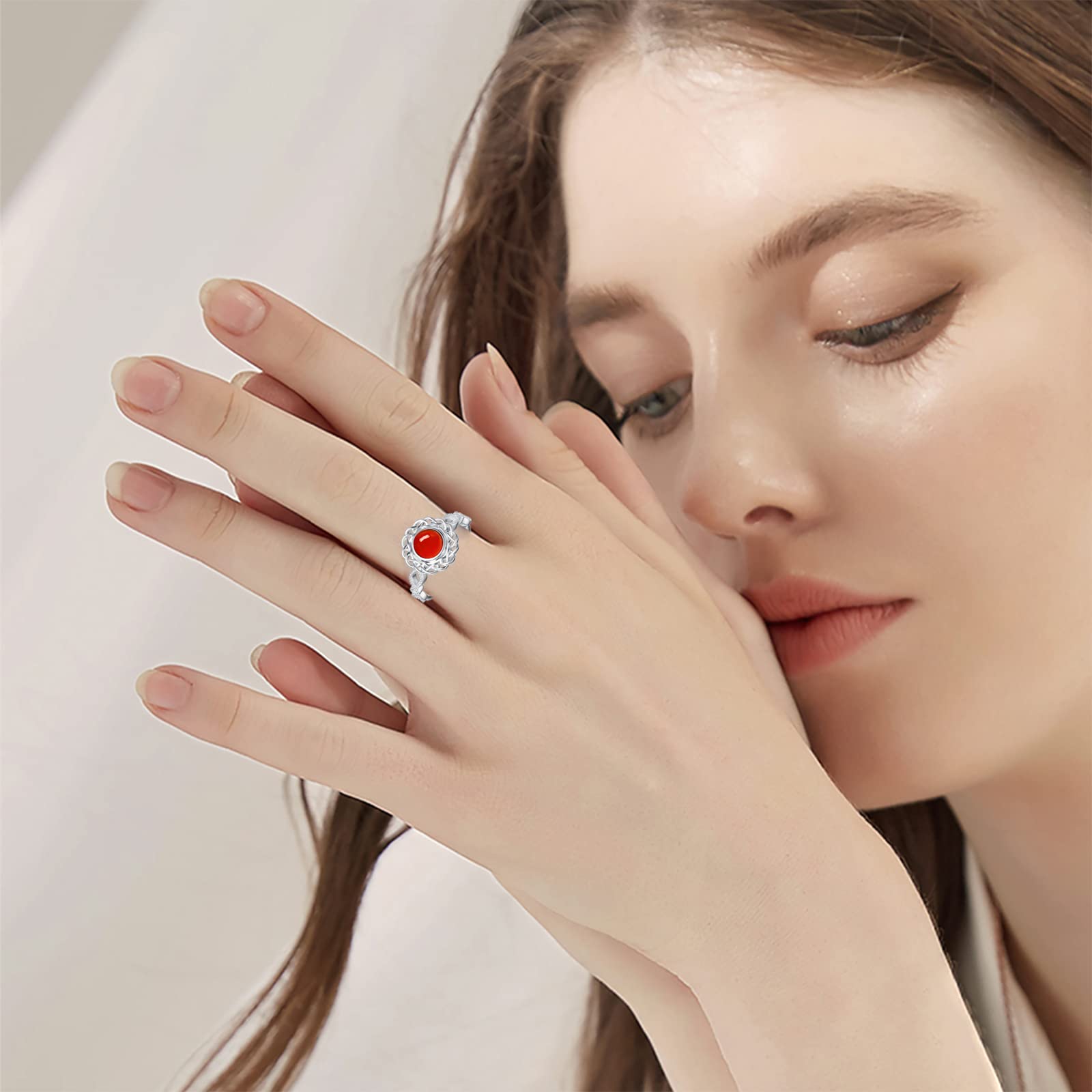 Plesitep Carnelian Ring Sterling Silver Healing Carnelian Ring Jewelry Gift for Women Mother (5)