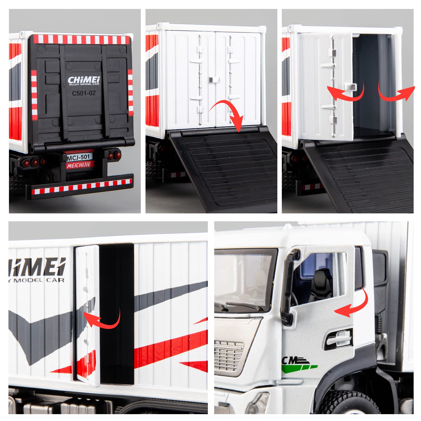 TGRCM-CZ 1/32 Scale Cargo Truck Transport Vehicles Toys,Pull Back Alloy Car with Light and Sound,Open Door for Kids Gift