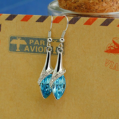 Latigerf Women's Teardrop Shaped Long Dangle Earring White Gold Plated made with Swarovski Crystal Blue