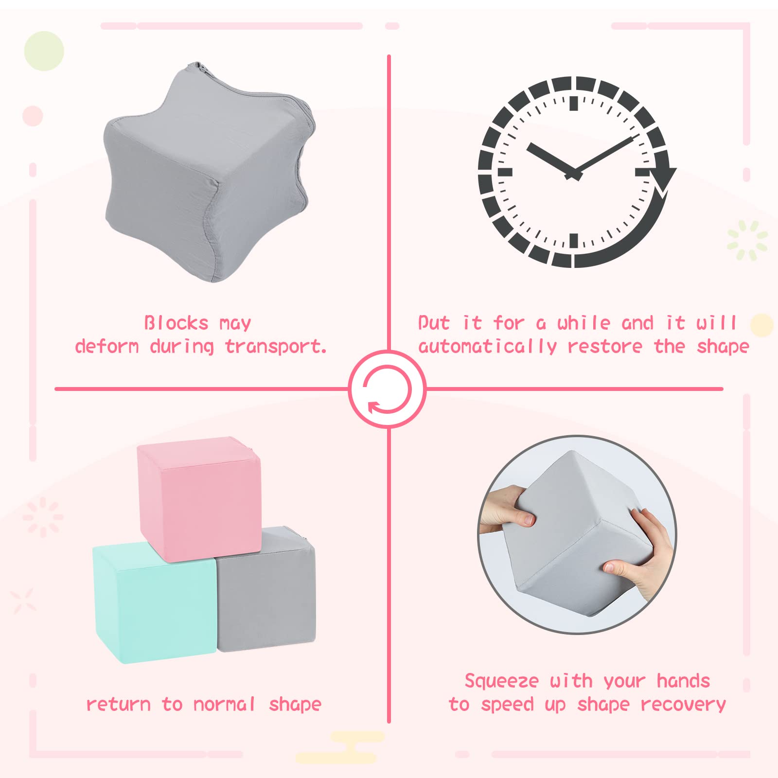 TRENDBOX 6 Pcs Toddler Foam Blocks, 5.5inch Soft Foam Cubes Blocks with Detachable Washable Cover, Soft Play Blocks for Toddlers and Kid (Light Gray/Pink/Blue)…