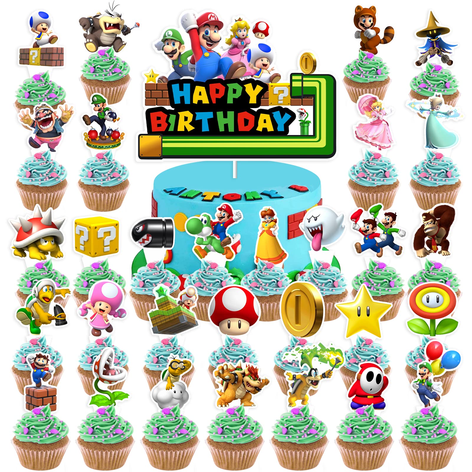 Mario Happy Birthday Cake Topper, Party Supplies Decorations for Mario Party Supplies Decor