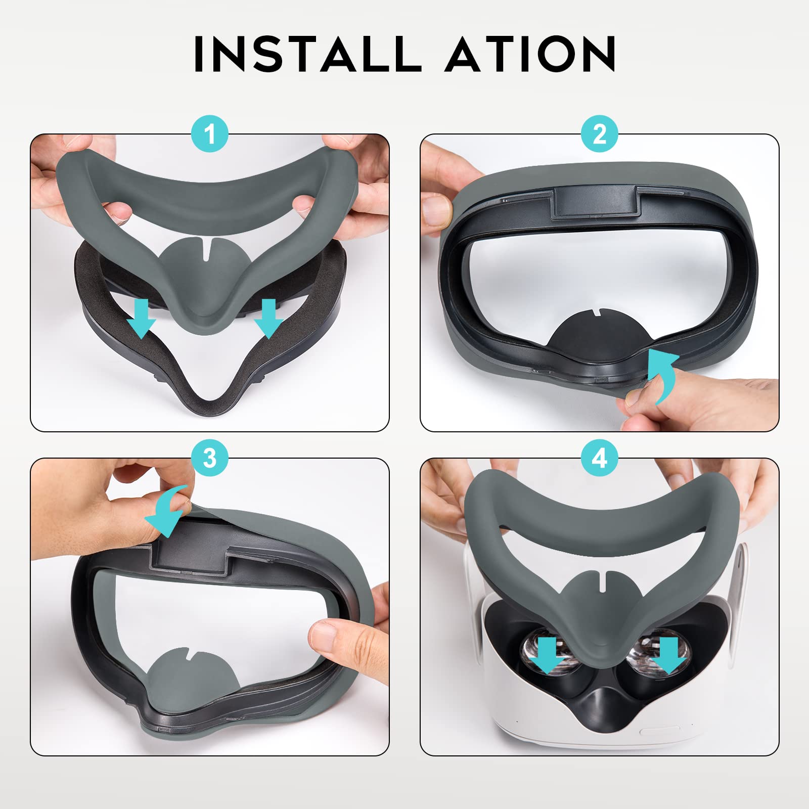 Silicone Face Cover Compatible with Quest 2, Protect Skin & Sweatproof & Anti-Leakage Face Pad Compatible with Quest 2 (Grey)