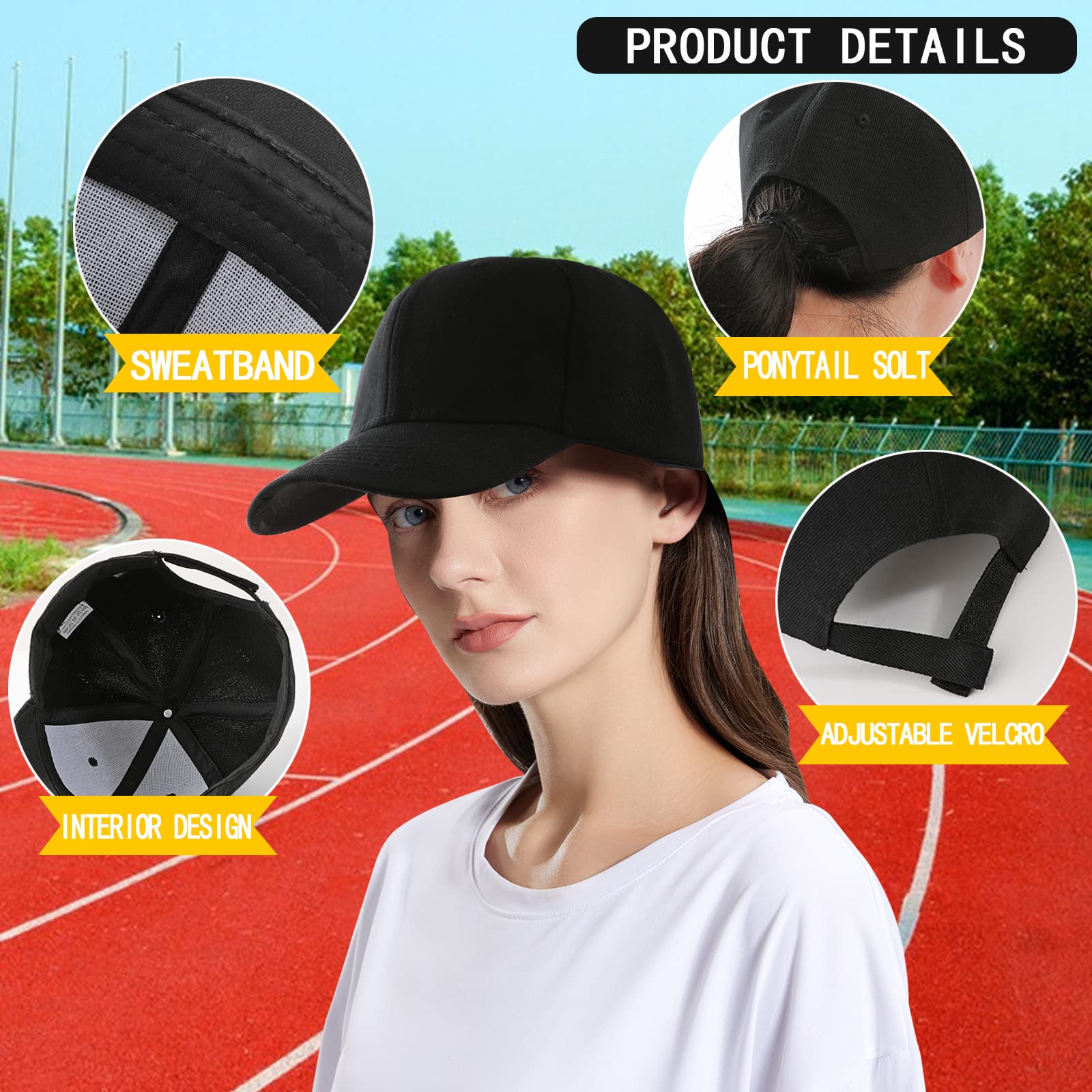 PLIOPYIK White Black Baseball Cap, Unisex Adjustable Womens Mens Baseball Cap Golf Dad Hat
