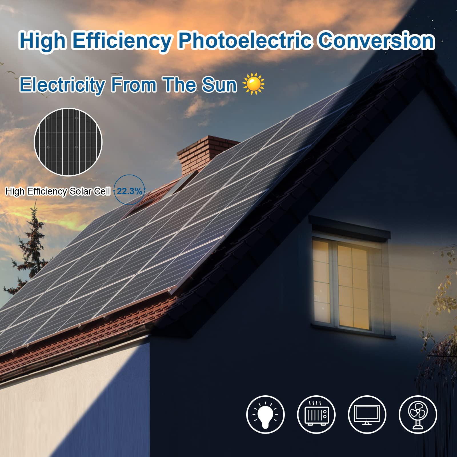 Solar Panel, 100w 12v Monocrystalline High-Efficiency Solar Panel, Module with Connector (Panel Only, Compact Design)…