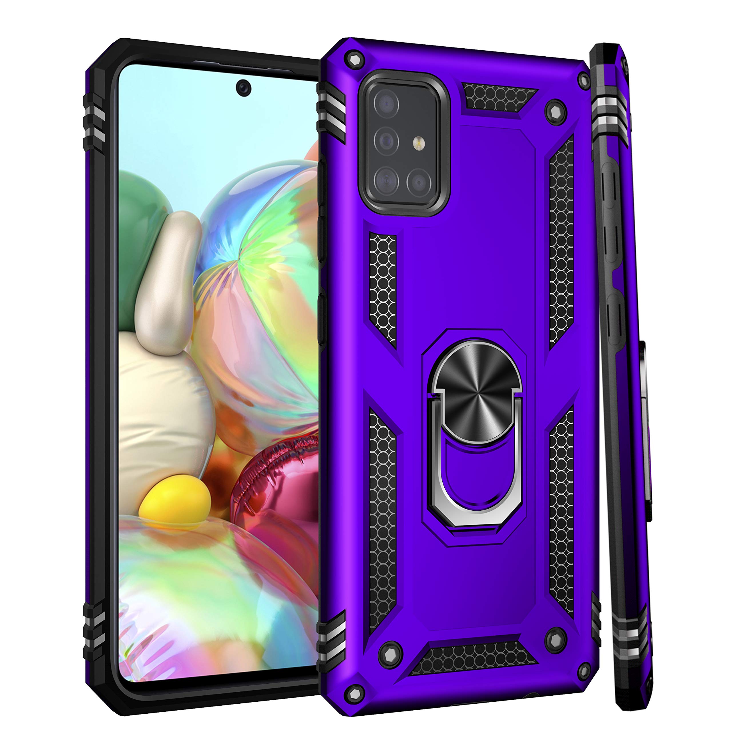LUMARKE for Galaxy A51 Case with Screen Protector(2 Pack,Pass 16ft Drop Test Military Grade Heavy Duty Cover with Magnetic Kickstand,Protective Phone Case for Samsung Galaxy A51 Purple