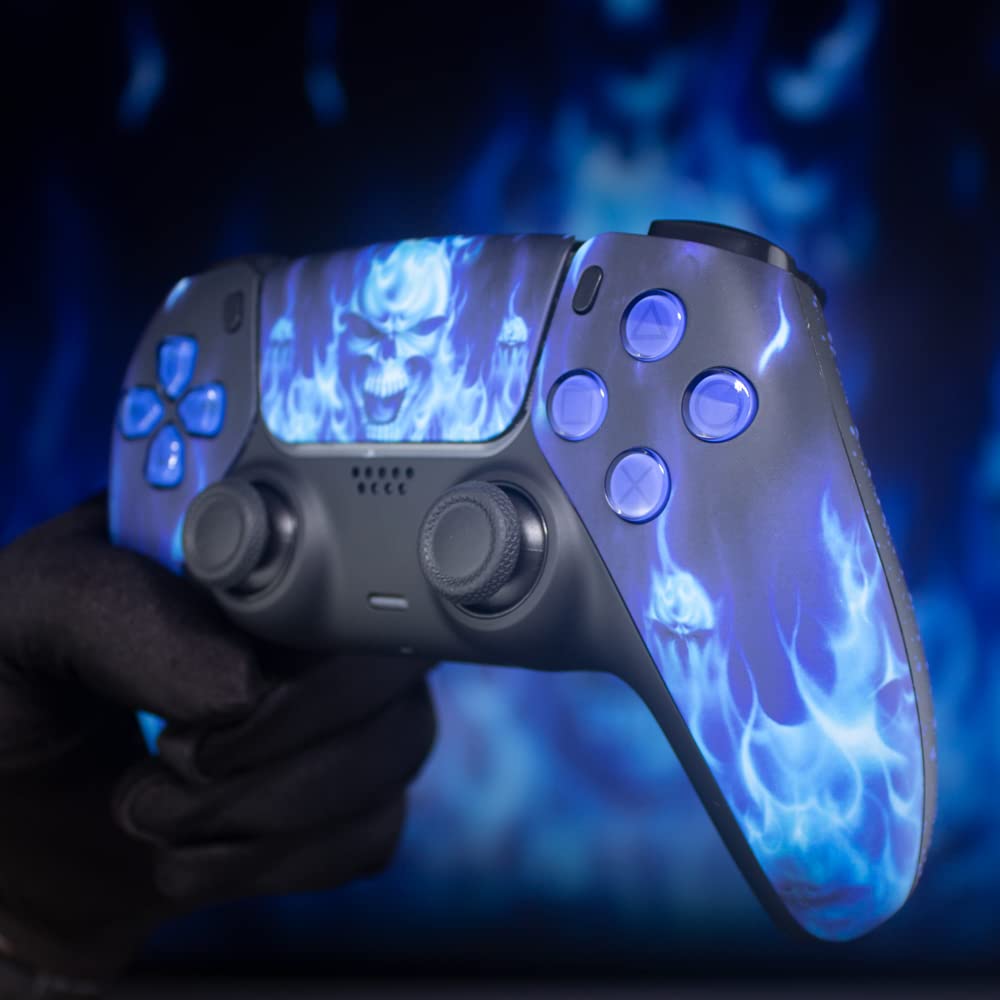 Touchpad Front Housing Shell Console Side Sticker for PS5 Controller PS5 Console Disc Version DIY Shell Custom Touch Pad Cover BDM-010/020 Fire Pattern (Controller Shell+ Side Sticker)