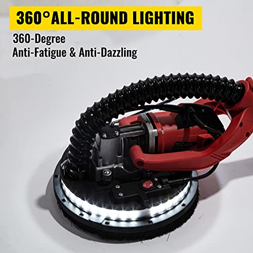 VEVOR Electric Drywall Sander 850W with LED Strip Light, Foldable Sheetrock Sander with Extendable Handle Variable Speed 800-1750RPM,Drywall Sander with 6 Sand Pads