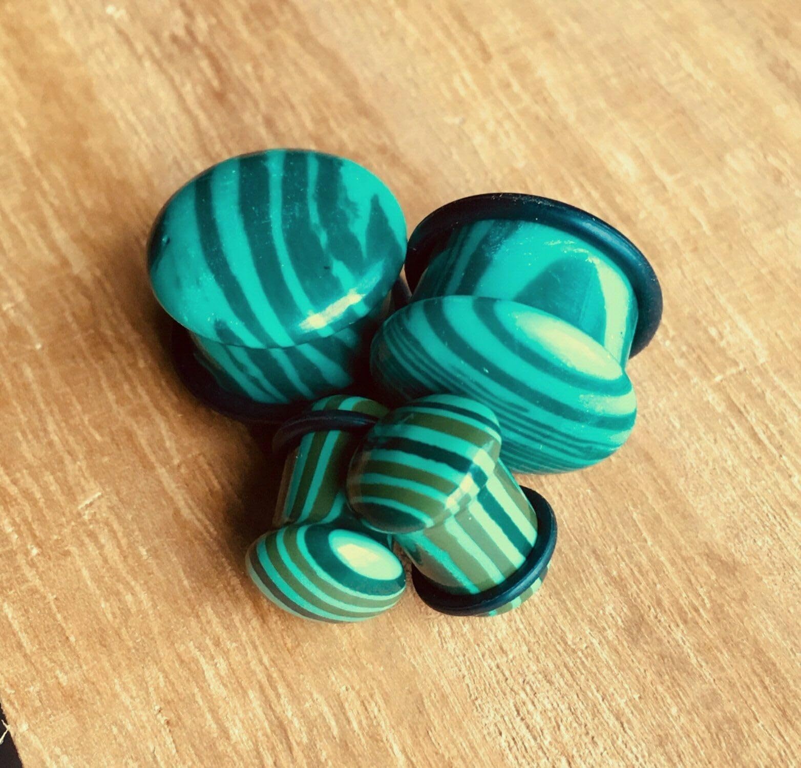 Lobal Domination PAIR of Single Flare Malachite Stone Plugs Gauges Earlets Body Jewelry (00g (10mm))