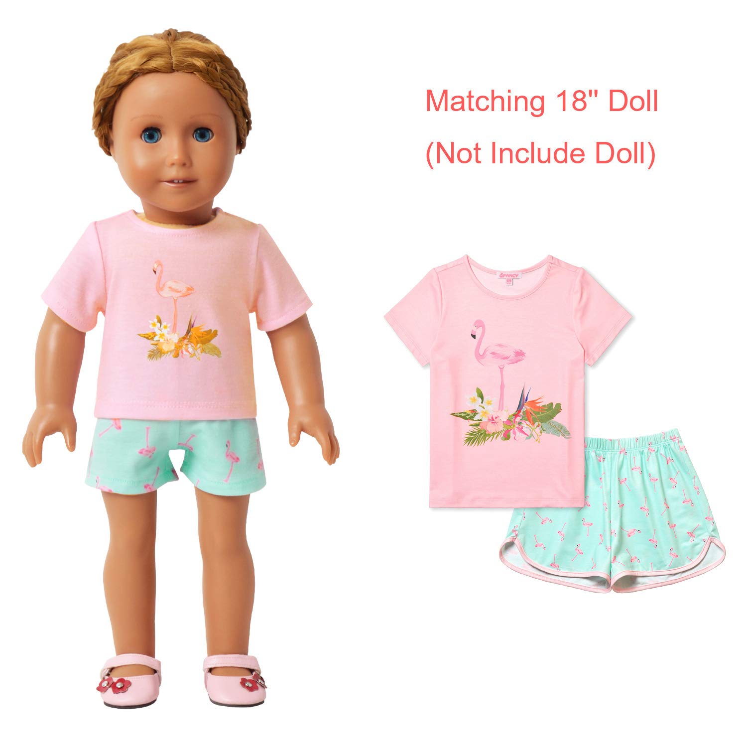 QPANCY Summer Pajamas Matching 18 inch Doll & Girls Size 10 11 Flamingo Pjs Sets Cotton