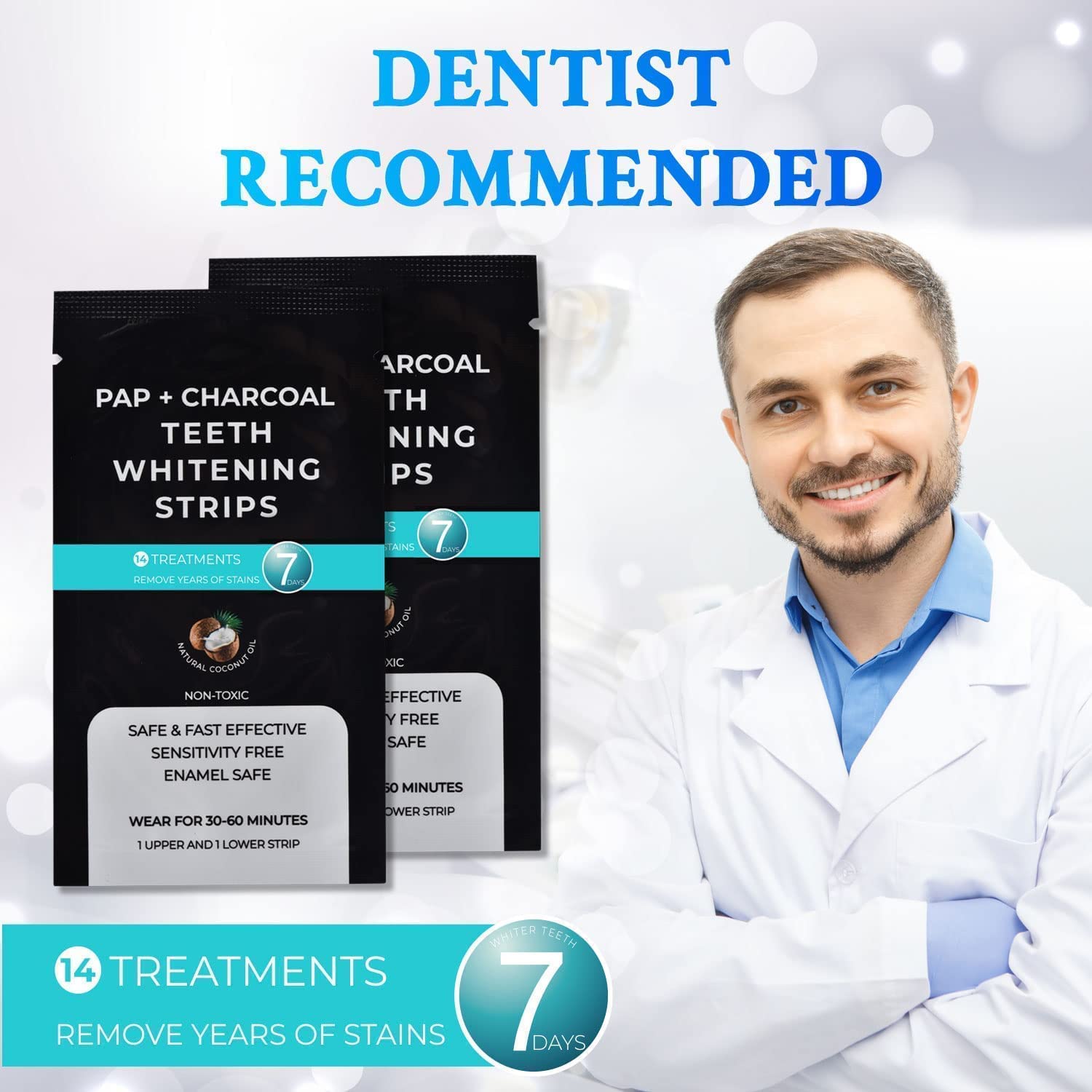 Teeth Whitening Strips, Whitening Strips, 28 Non-Sensitive Whitening Strips, Teeth Whitening Kit, 14 Sets Fast-Result Teeth Whitener, Peroxide Free Teeth Whitening Strips