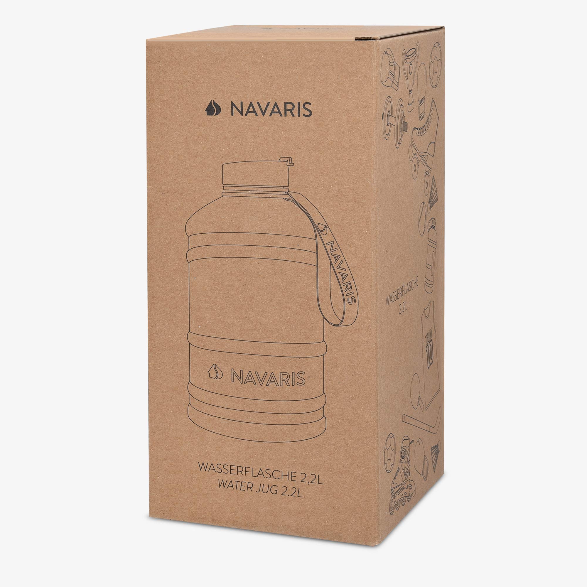 Navaris Stainless Steel Water Bottle - Single-Walled 75oz (2.2L) Big Metal Drinking Bottle for Sports, Camping, Gym - More Than Half Gallon Capacity
