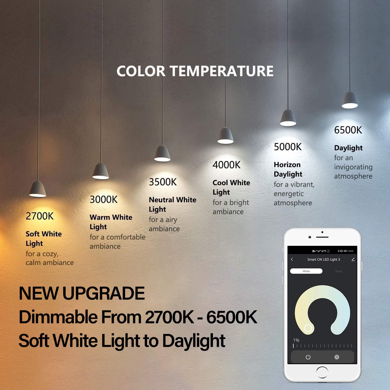 OHLUX Smart WiFi & Bluetooth Light Bulbs Work with Alexa Google Home Siri, 10W 900lumen LED Light Bulb Dimmable 2700K Warm Light to 6500K Daylight, A19 E26 (100W Equivalent) 8Pack