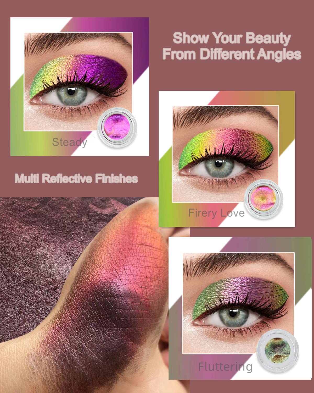 VOFEL Multichrome Eyeshadow Set Glitter Eyeshadow Intense Color Shifting Chameleon Eyeshadow Powder Long Lasting 8 Colors 2.4 Grams