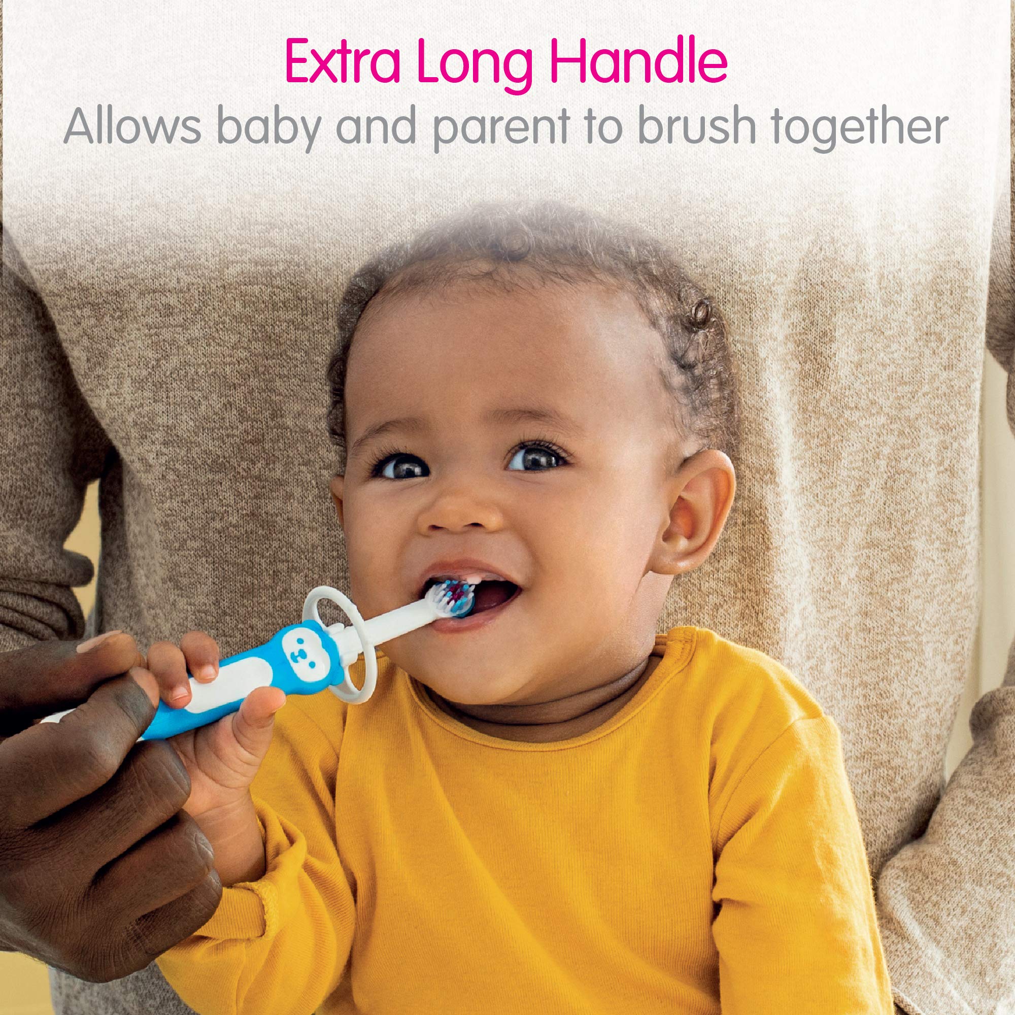 MAM Training Toothbrush for Babies (1 Baby's Brush with Safety Shield), Baby Toothbrush with Brushy The Bear Character, Interactive App, for Boys 5+ Months, Blue