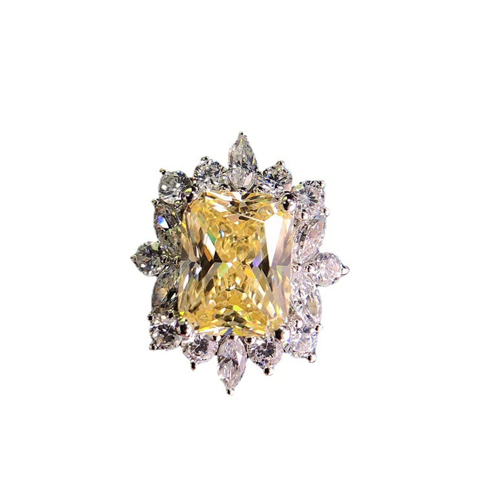 Psiroy 925 Sterling Silver Plated Dainty Halo Engagement Ring Created Citrine CZ Wedding Ring for Women Size 10