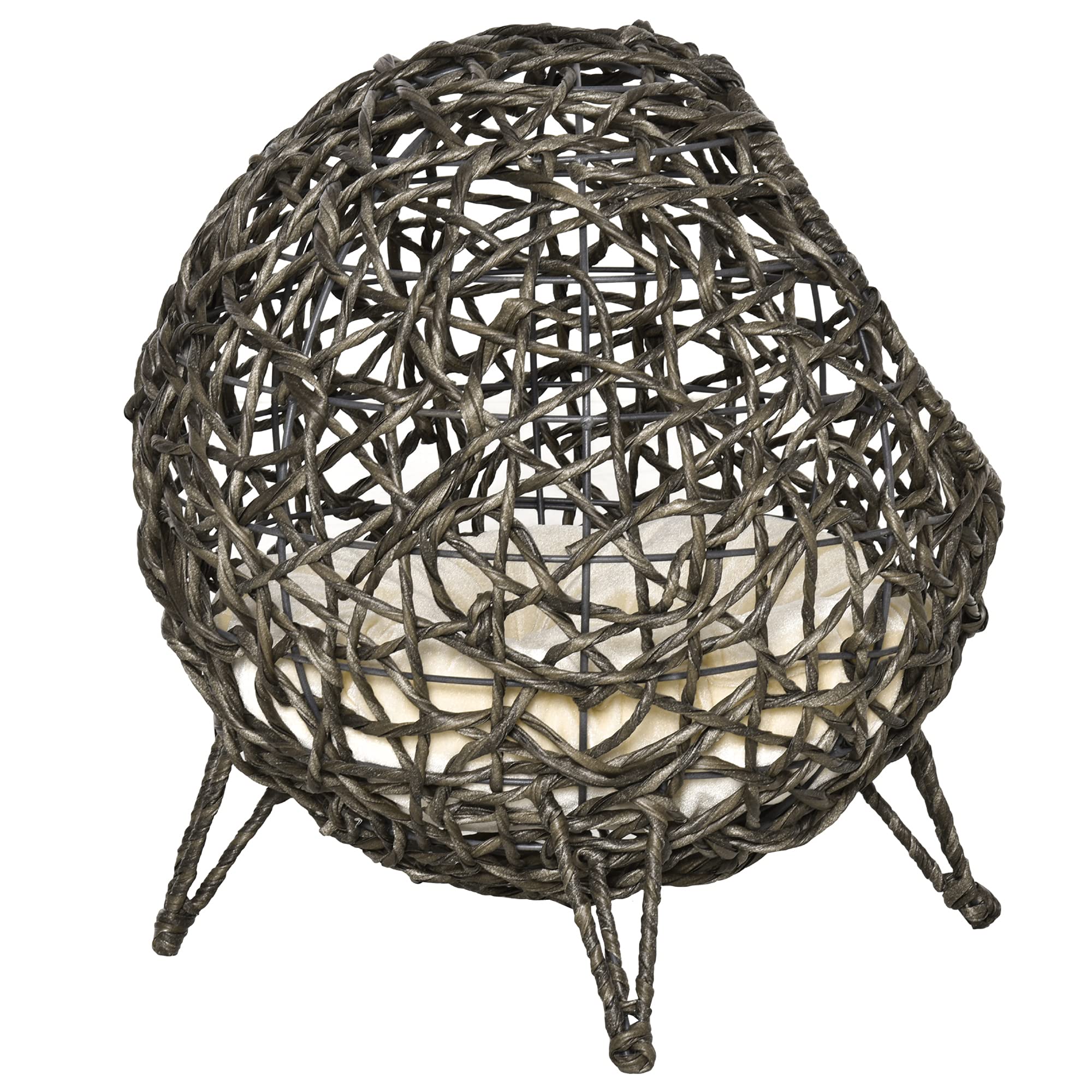PawHut 20.5" Rattan Cat Bed, Kitten House, Elevated Round Condo for Comfort and Circulation with Cushion, Round Design