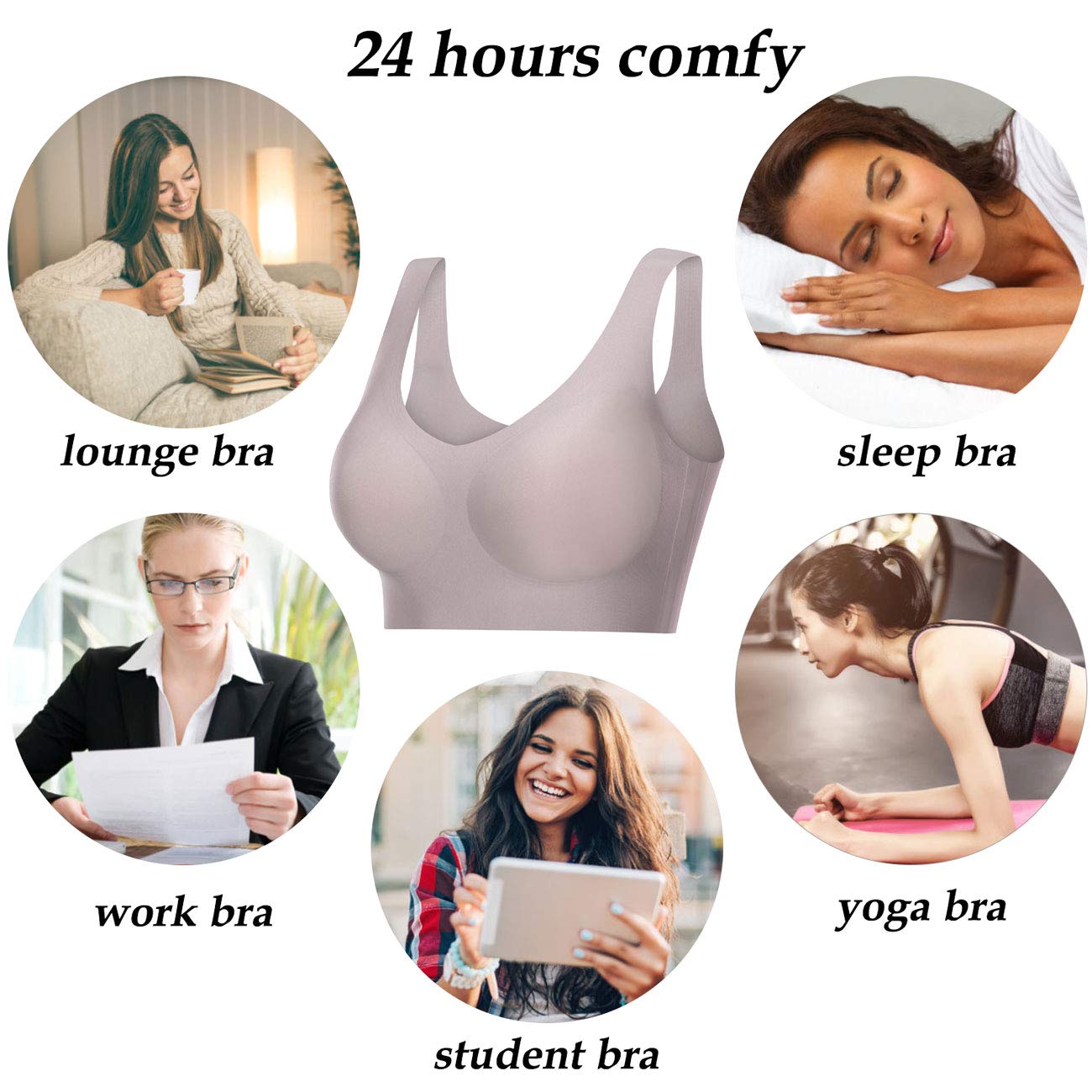 Schkleier Women's Seamless Wire-Free Sleeping Leisure Yoga Bra, Comfort Scoop V Neck with Removable Pads