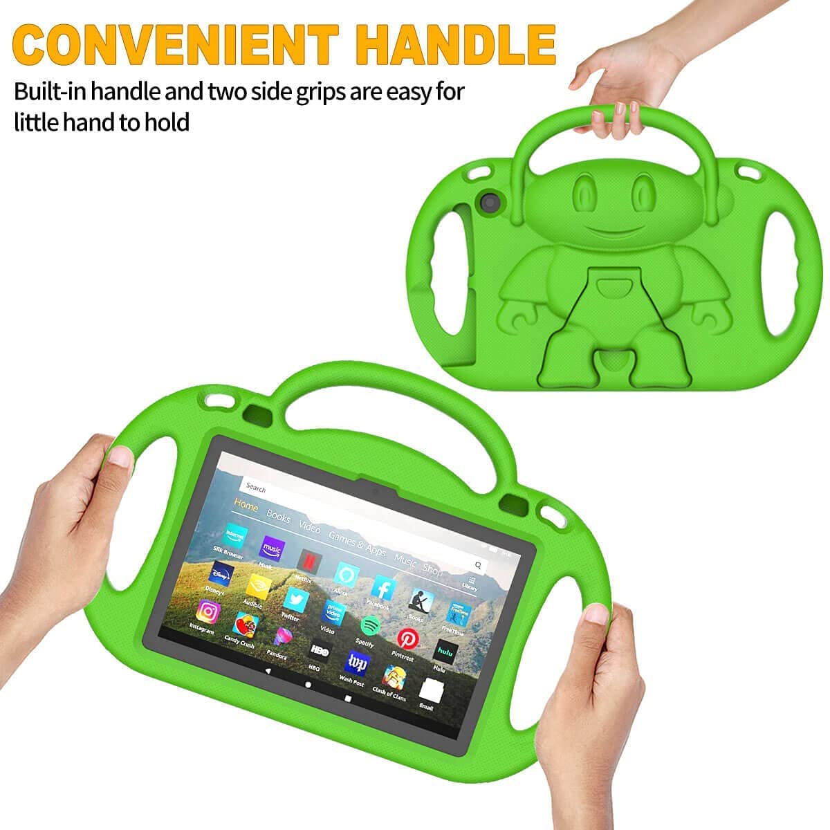 TOEVEK Kids Case for Fire HD 8 Plus Tablets, All-New Fire HD 8 Case with Shoulder Strap - Durable Shockproof Handle Stand Protective Case ONLY for Amazon Kindle Fire 8 2020/2022 Tablets, Green
