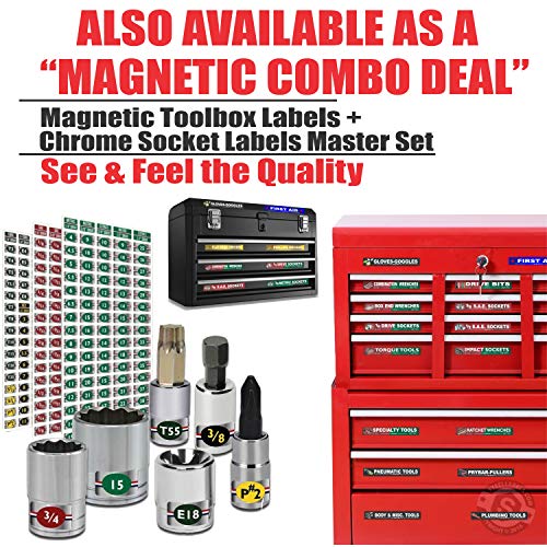 Ultimate Magnetic Tool Box Organizer Labels (Green edition) organize boxes, drawers & cabinets “Quick & Easy”, fits all brands of ‘Steel’ tool chest Craftsman, Snap-on, Mac, Matco & Cornwell …