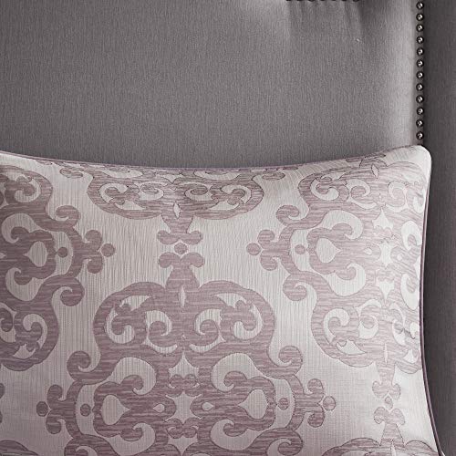 Madison Park Essential Madeline Cozy Bed in A Bag Comforter with Bonus 2 Complete Sheet Set, Jacquard Medallion Damask Design, All Season Cover, Decorative Pillow, Queen(90"x90"), Purple