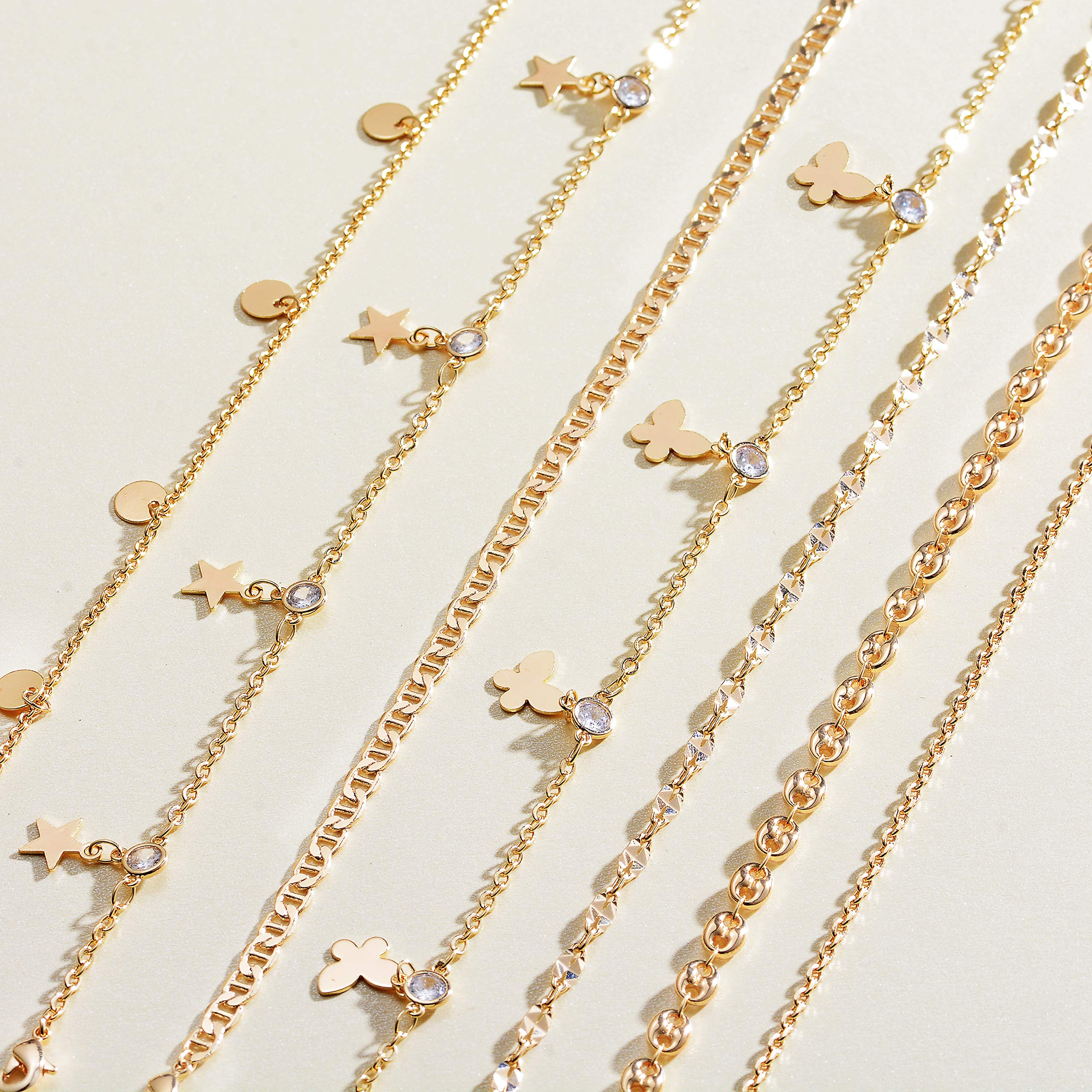 MEVECCO Link Chain Anklet 14K Gold Plated Boho Cute Dainty Mariner Chain Foot Ankle Bracelet Women