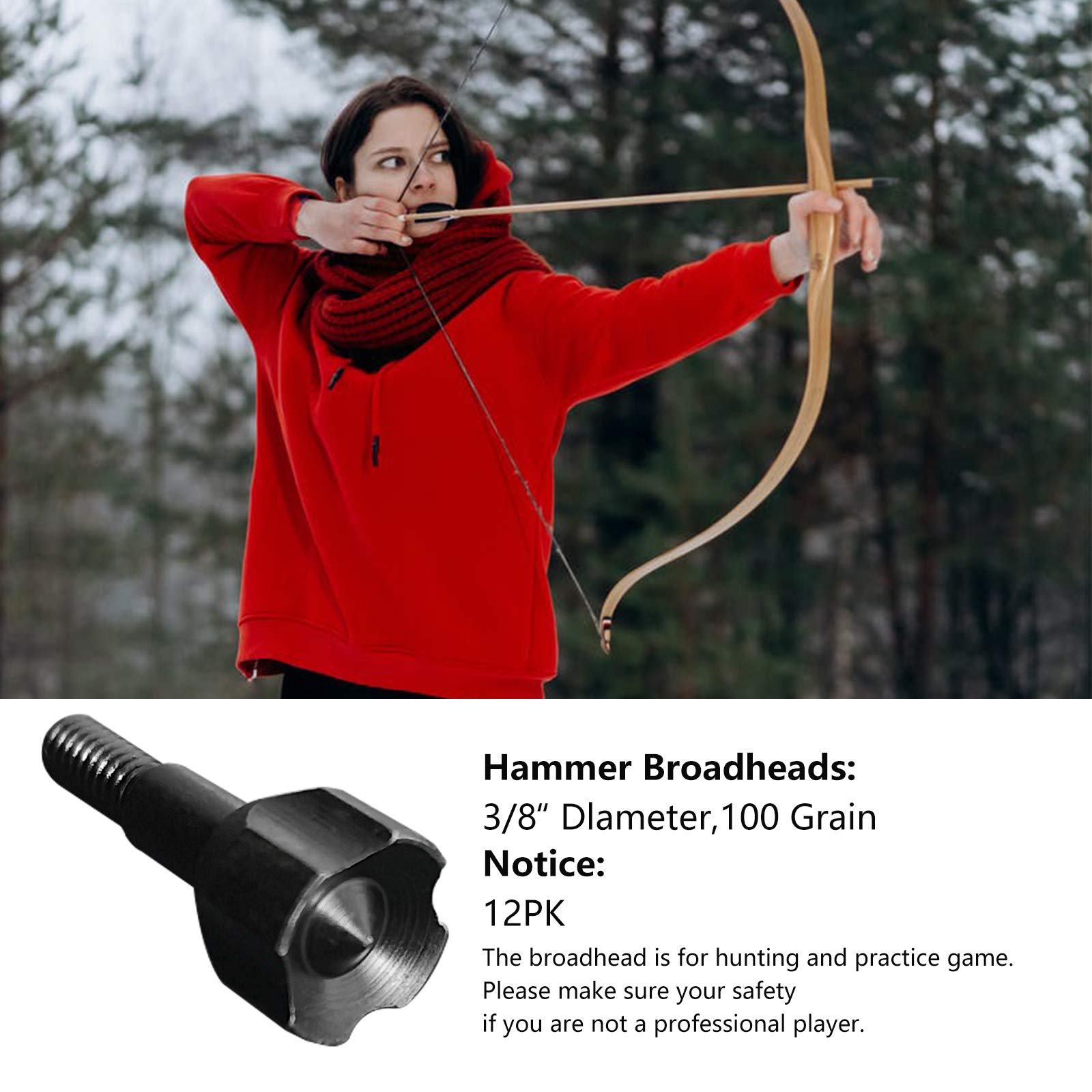 NC 100 Grain Archery Hunting Game Hammerhead Drillers Broadhead Crossbow Composite Bow Arrowheads12pcs (Meteor Hammer)