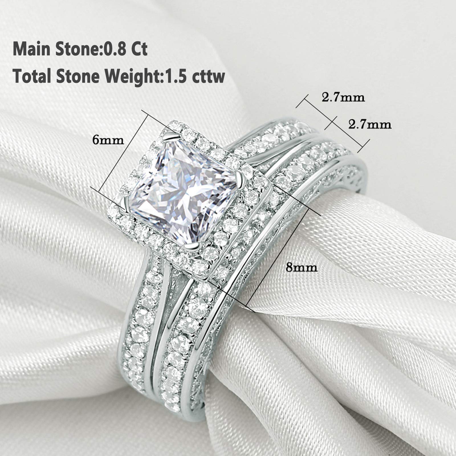 Newshe 1.5Ct Wedding Rings for Women Engagement Ring Set and 925 Sterling Silver Wedding Bands White Cz Size 9