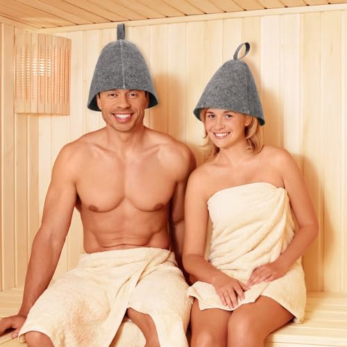 Tofficu Russian Banya Hat 2pcs Original Wool Sauna Hat Russian Felt Bath Hat Vaporarium Hat for Women Men Grey Vaporarium Hat