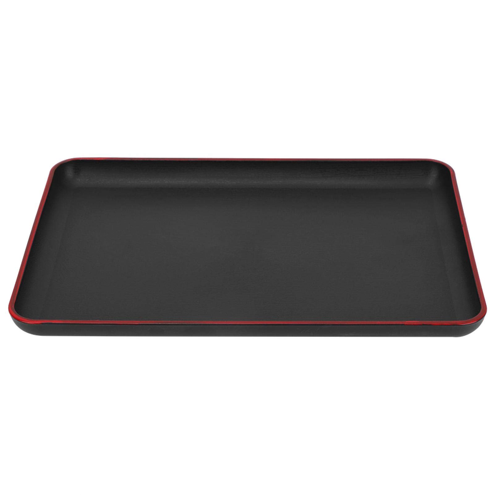 Rectangle Serving Tray,Tea Serving Tray, Bent Ply Tray,Fast Food Cafeteria Tray,Non-Slip Multi-Purpose Plastic Cafeteria Tray for Coffee Table, Kitchen, Parties,Black&Red (11.8 * 7.9 in)