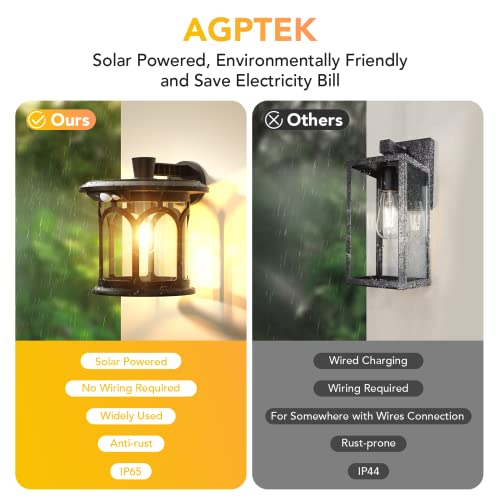 Solar Wall Lights Outdoor 2 Pack, AGPTEK Motion Sensor Solar Lights with 3 Lighting Modes, Dusk to Dawn Wall Lanterns Waterproof Solar Lantern Sconce Lights for Patio, Porch, Garage, Barn, Garden