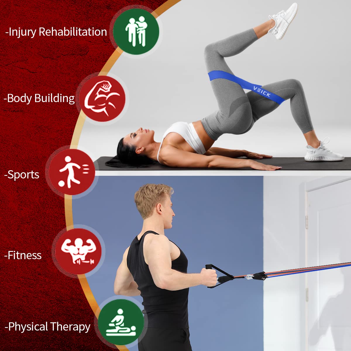 VEICK Resistance Bands, Exercise Bands, Workout Bands, Resistance Bands for Working Out with Handles for Men and Women, Exercising Bands for Strength Training Equipment at Home
