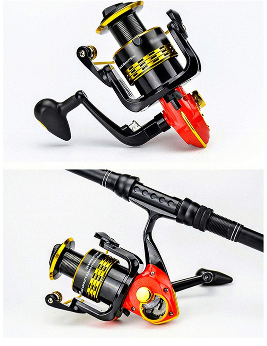 LLJPYX7L Fishing Reel, 5.5:1 high Speed Gear Ratio, Suitable for Marine Lakes and Rivers, Solid Rust-Proof Material Black red (Color : 6000)