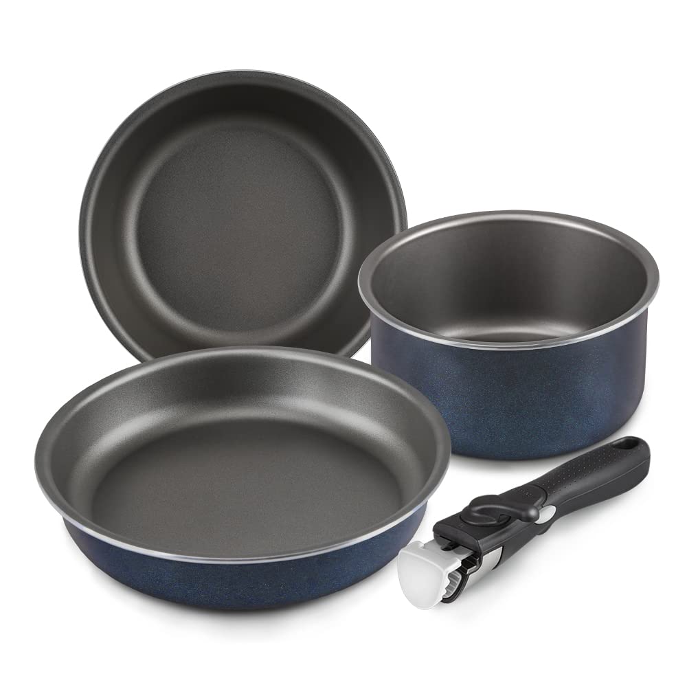 SHINEURI 4 Pieces Removable Handle Cookware Stackable Pots And Pans Set, Nonstick Pot and Pan Set for Home & Camping, Dishwasher/Oven Safe - 2qt /8inch /9.5inch