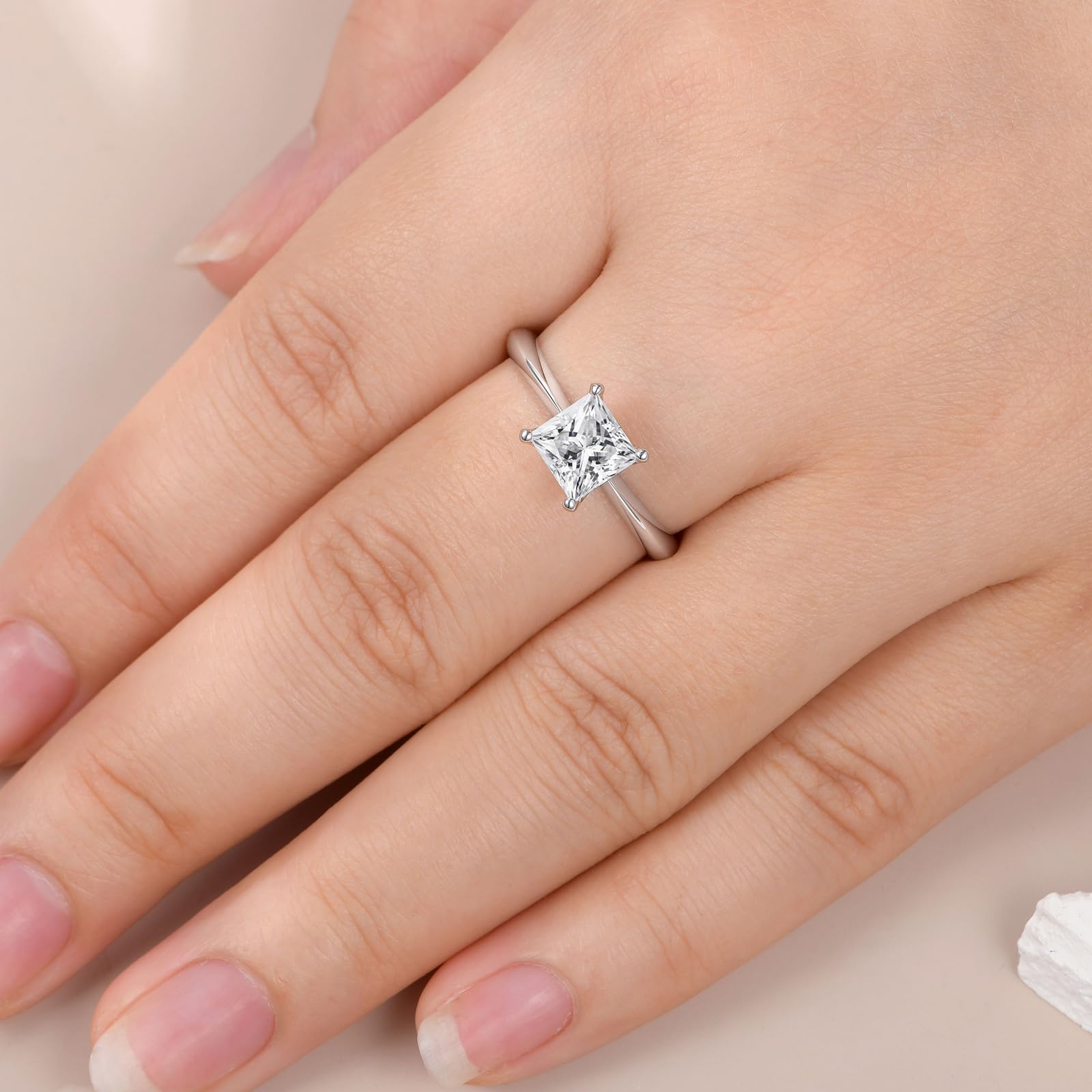Newshe Wedding Bands for Women Engagement Anniversary Eternity Ring White Cz 925 Sterling Silver Size 5-10 (Cushion halo, 6)