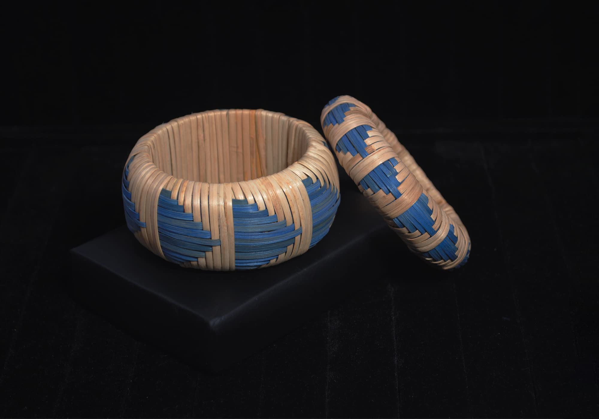 Pure Hands Veracious Artistry - Masterfully Handwoven Half-Rhombus Designed Blue Colored Rattan Bracelets for Women