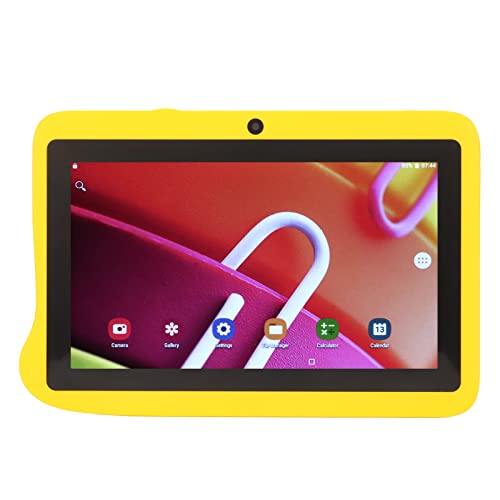 VINGVO 7in Kids Tablet, 100-240V HD Tablet 2.4G 5G Dual Band Front 2MP Rear 5MP 6000mAh Battery 4GB 128G Octa Core Processor Yellow for Android 10 for Reading (Yellow)