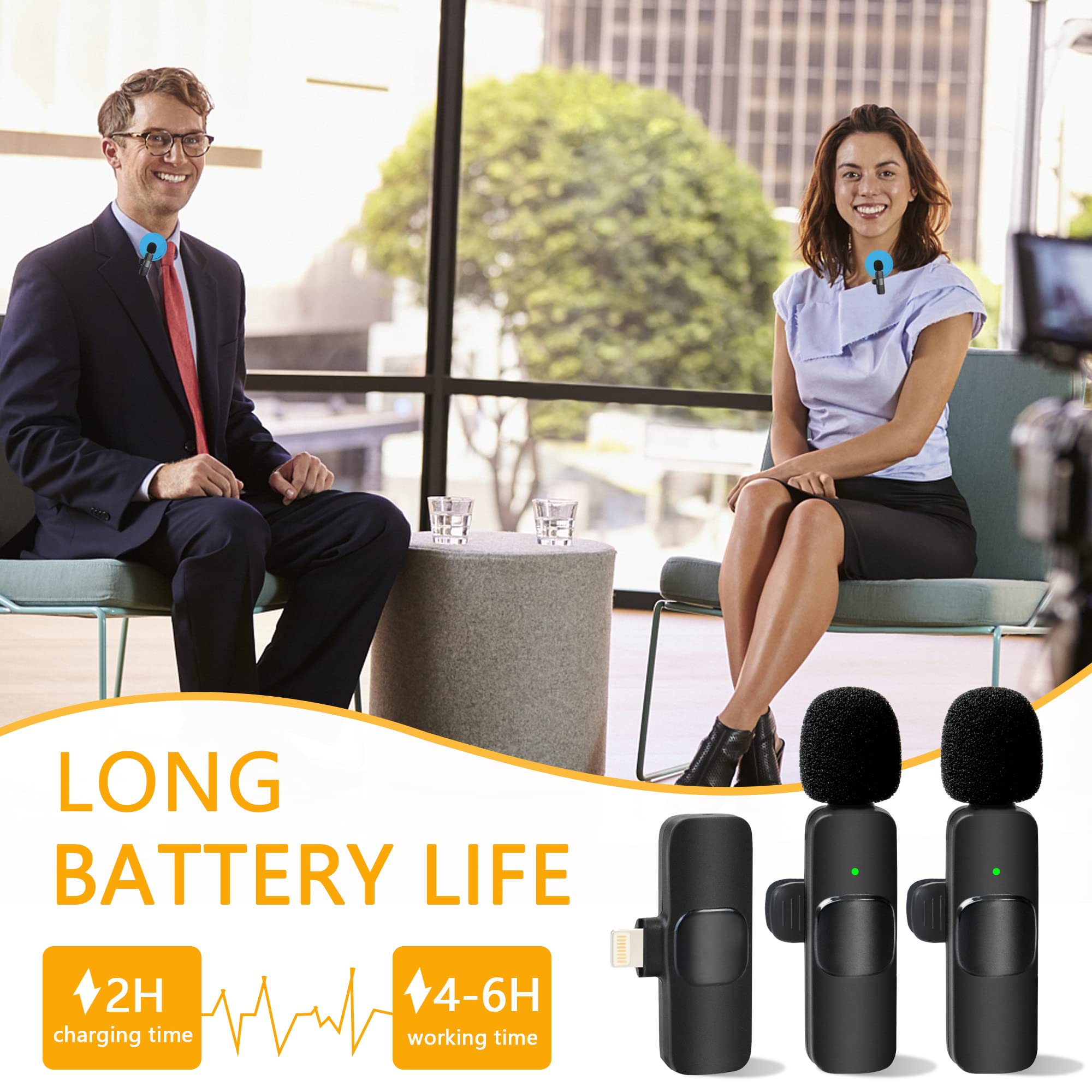 Tofune Wireless Lavalier Lapel Microphone for iPhone iPad Professional Clip Mic - Cordless Omnidirectional Condenser Recording with 2 Microphones Interview Video Podcast Vlog YouTube
