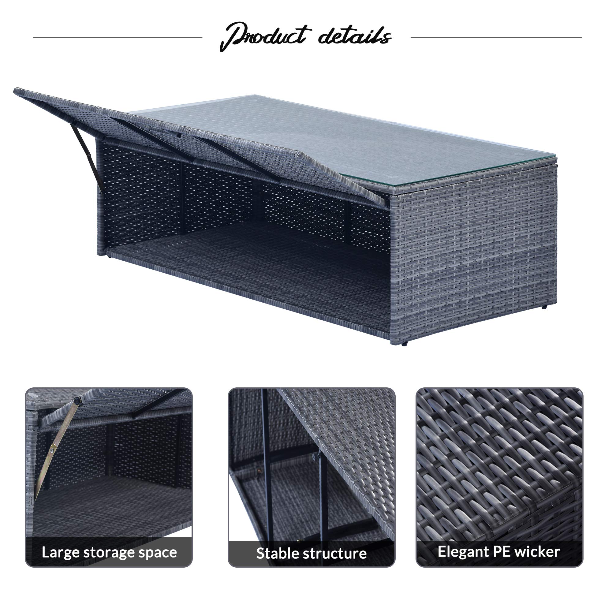 Merax 6 PCS Outdoor Patio Conversation Sets All-Weather PE Sectional Furniture with Coffee Table, Ottomans, Dark Grey Wicker, Light Grey Cushion